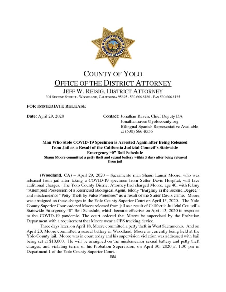 Press Release - Shaun Moore and COVID-19 “0” Emergency Bail Schedule ...