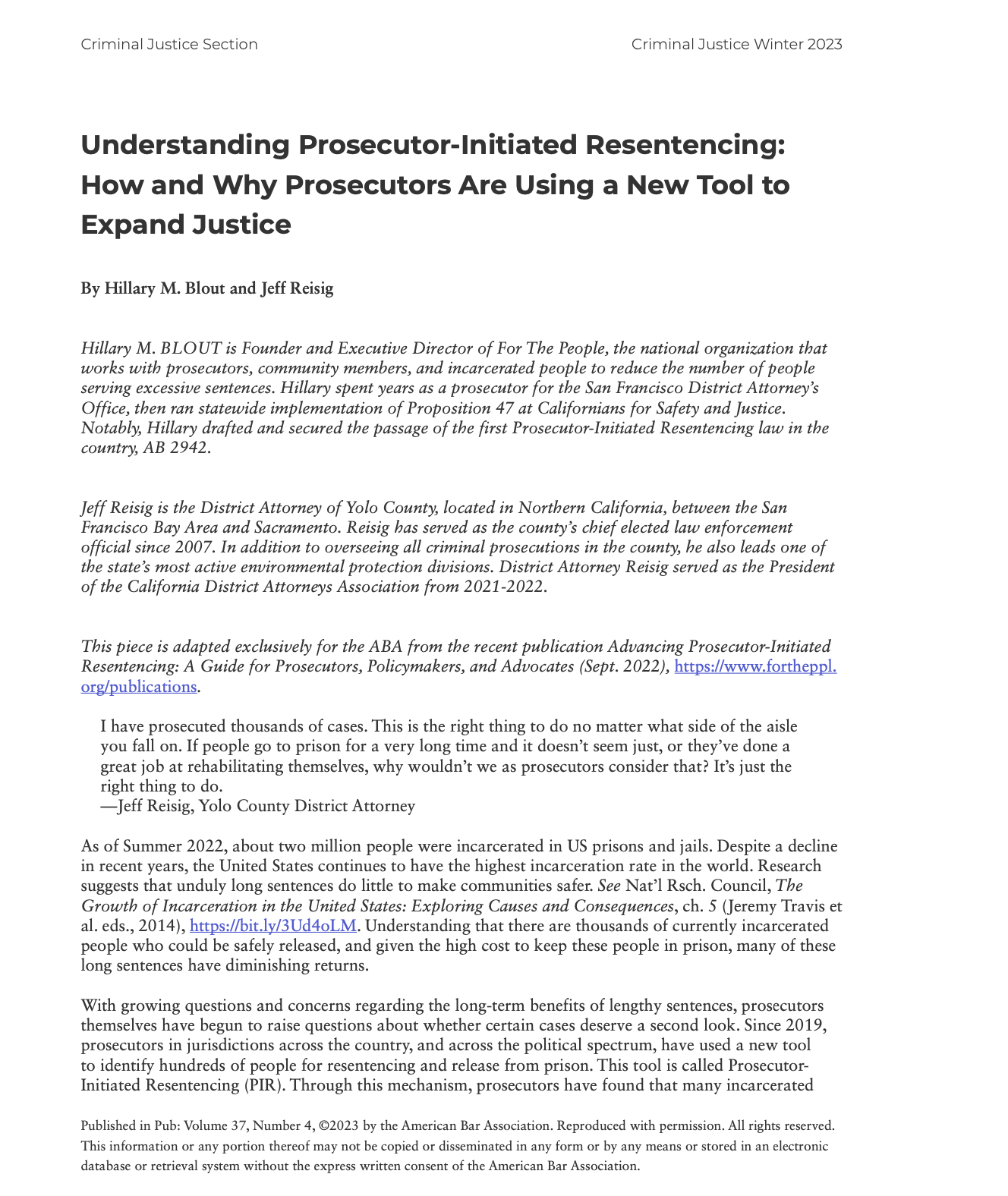Understanding Prosecutor-Initiated Resentencing - How and Why ...